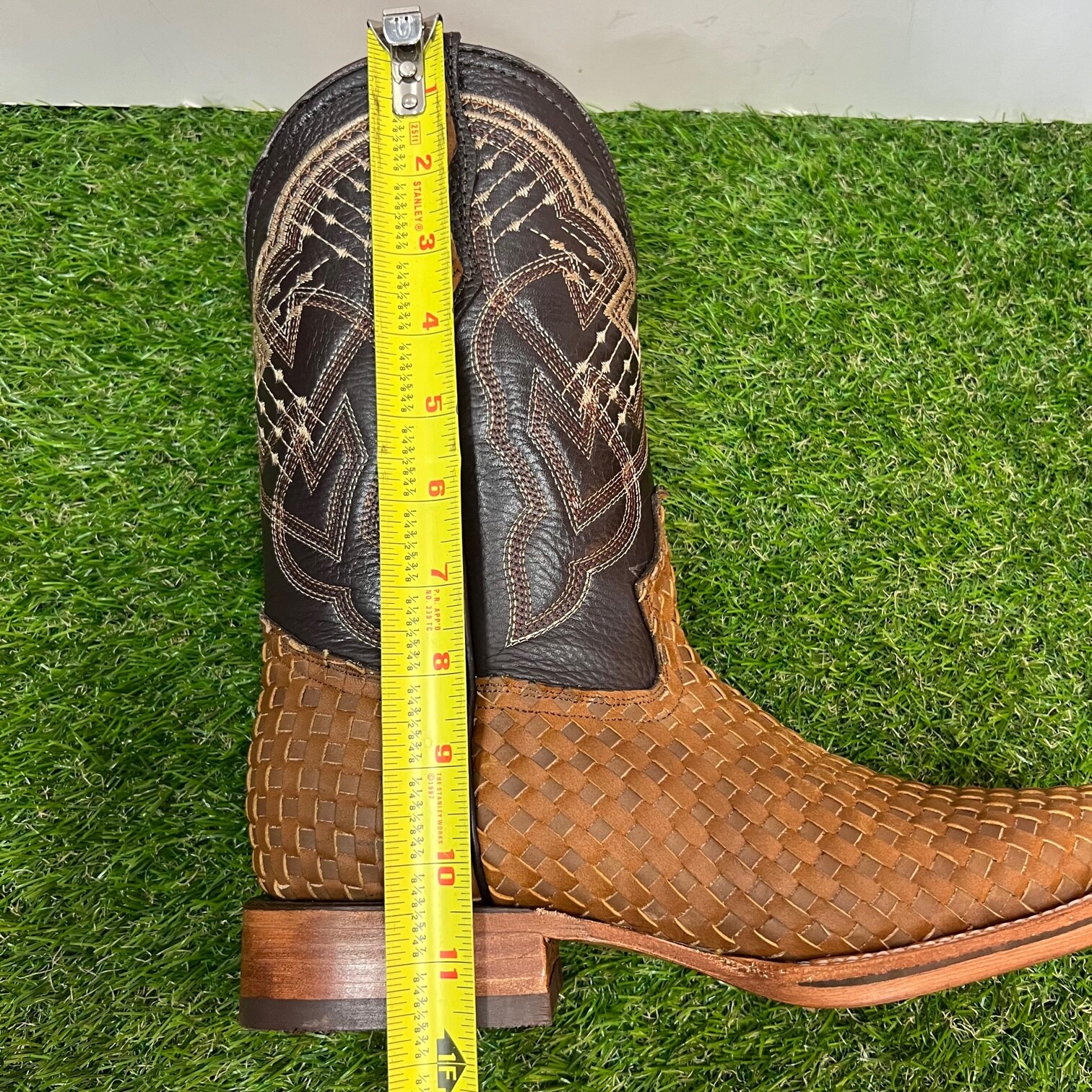 Men's Western Square Toe Rodeo Cowboy Woven Braided Boots Bota Vaquera ...