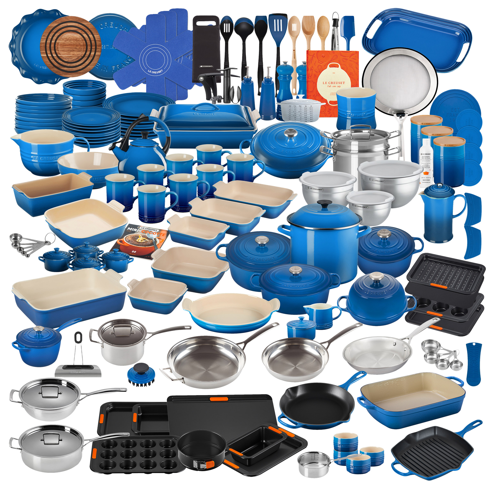 LE CREUSET COOKWARE CAST IRON POTS AND PANS DINNERWARE ULTIMATE SET 166 ...