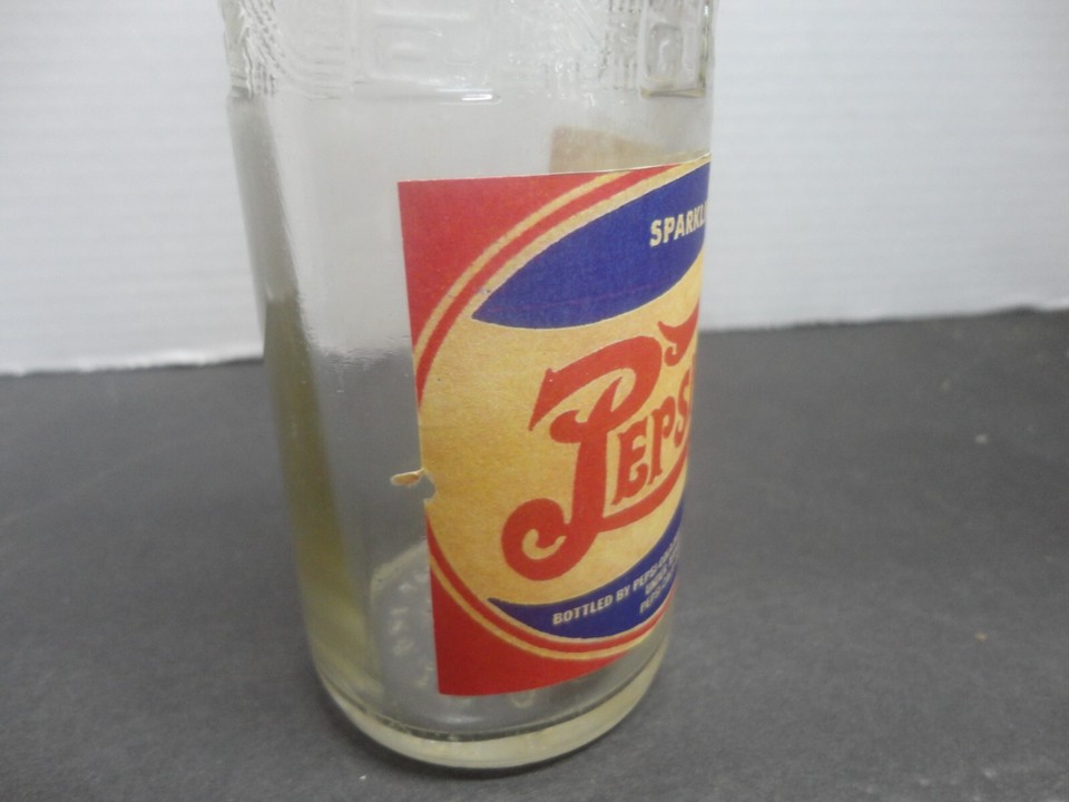 CLEAR GLASS EMBOSSED PEPSI DOUBLE DOT PAPER LABEL SODA SPRINGFIELD, MO ...