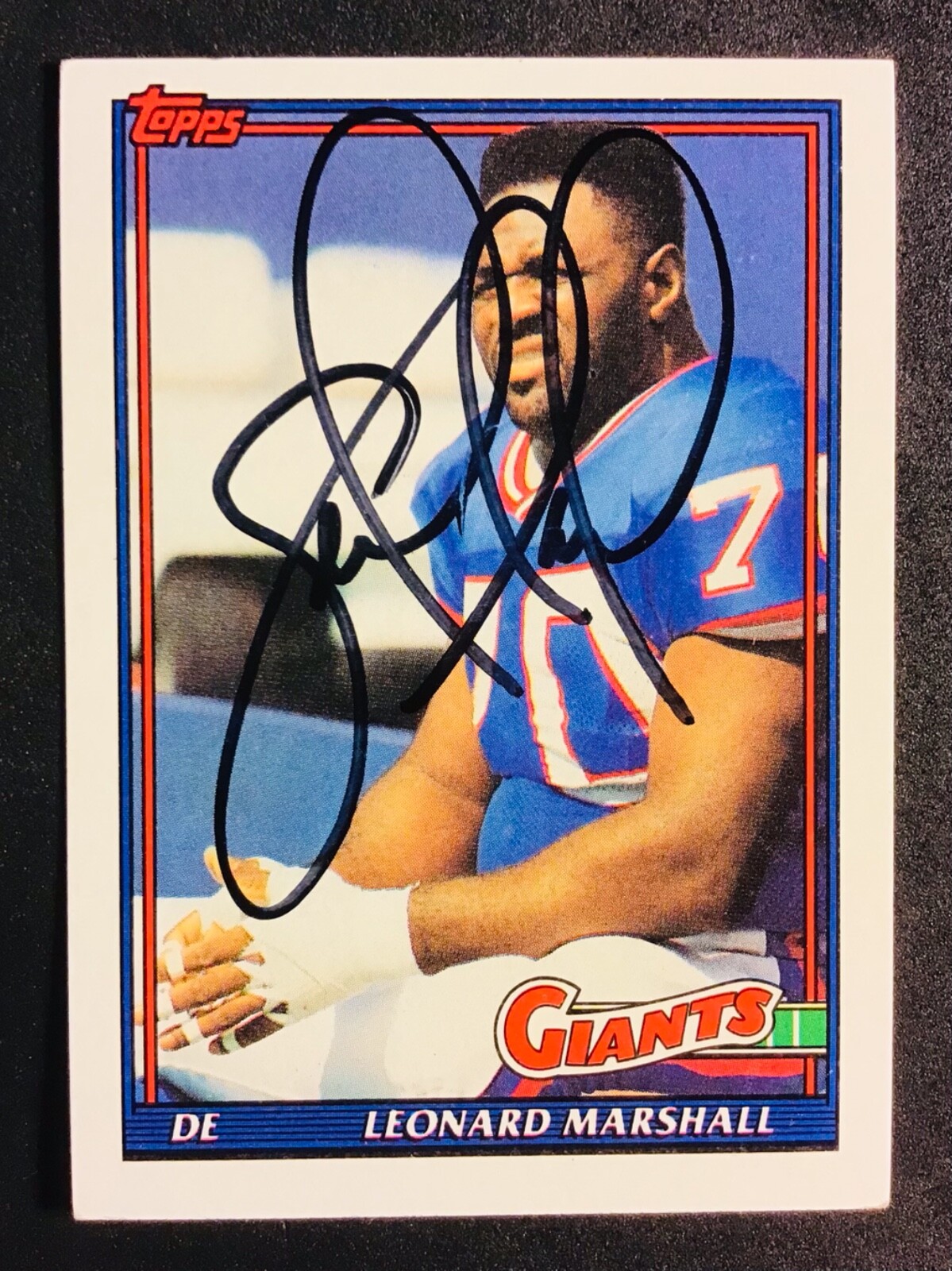 New York Giants LEONARD MARSHALL autograph signed auto 1991 TOPPS card ...