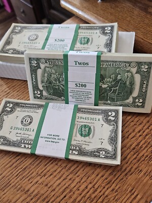 BEP STRAP sequential 100-$2 Bills Uncirculated | eBay