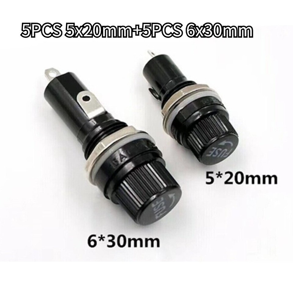 5/10Pcs Panel Mount Screw Cap Fuse Holder Case Glass Tube Fuses 5x20mm ...