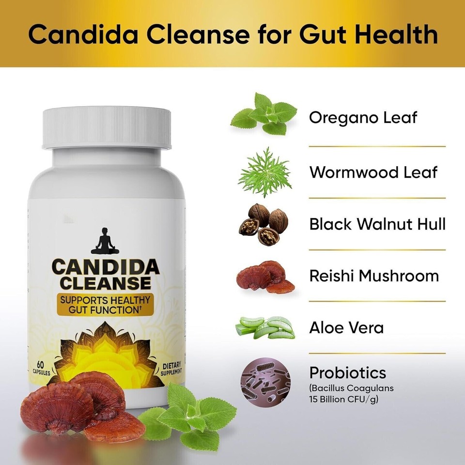 Candida Cleanse 60 Capsules - Gut & Colon Support, Natural Herbs for ...