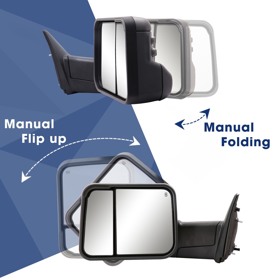 Tow Mirror Assembly Heated Manual Flip Up LED DRL For 09-18 Dodge Ram ...