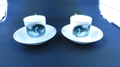 Set of 2 mini tea cups and saucers Swans | eBay