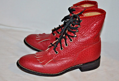 JUSTIN JUNIOR 4 1/2 B Womens / Youth LACERS RED Pebbled Western COWBOY ...