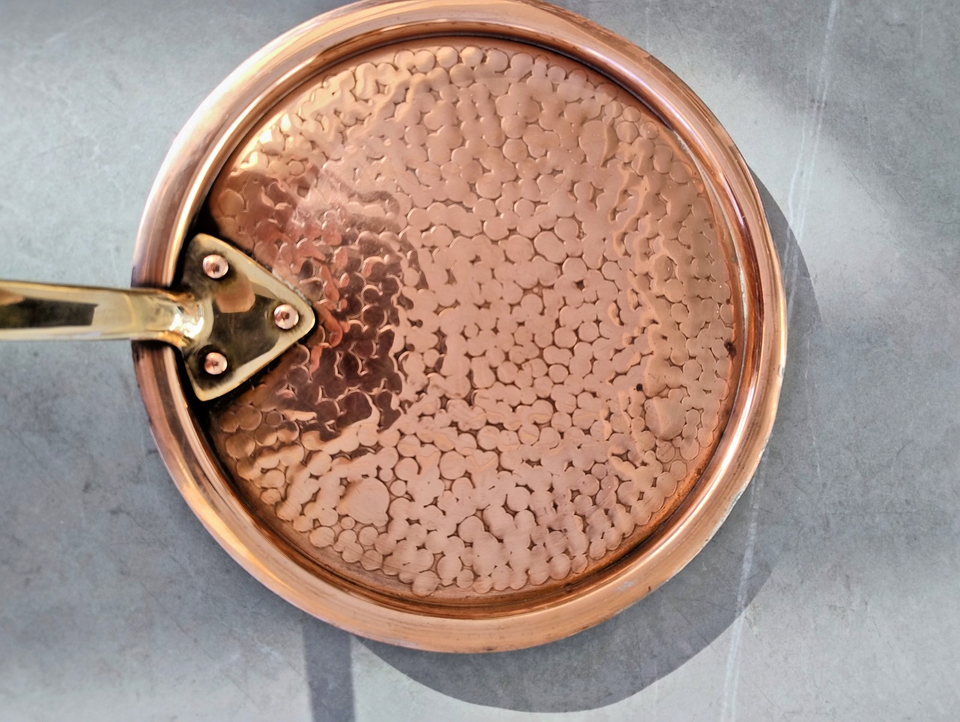 Antique French Copper & Bronze Saucepan Pan Lid Tin Lined Fits 18cm Pan ...