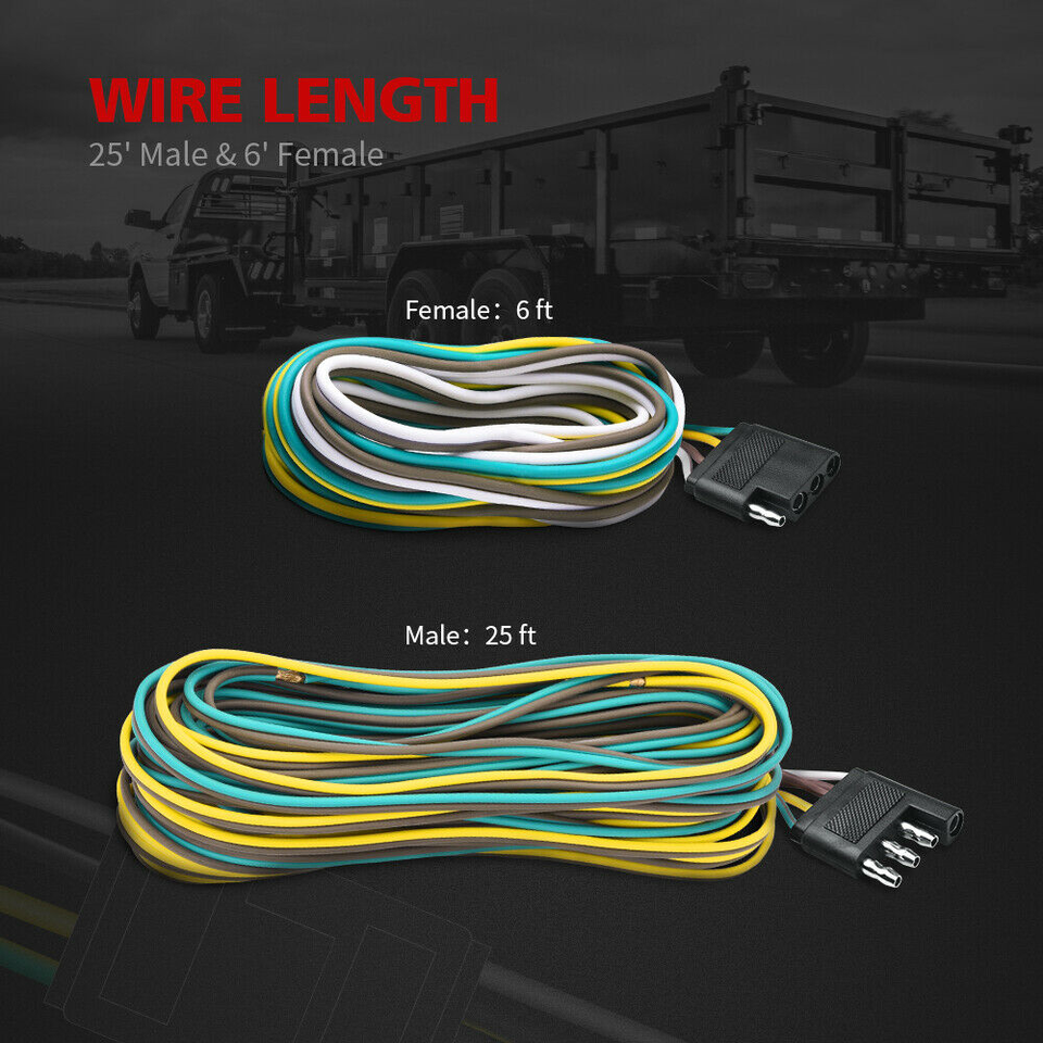 2PC Trailer Light 4-Pin Plug Flat Wire Connector Extension Wiring ...