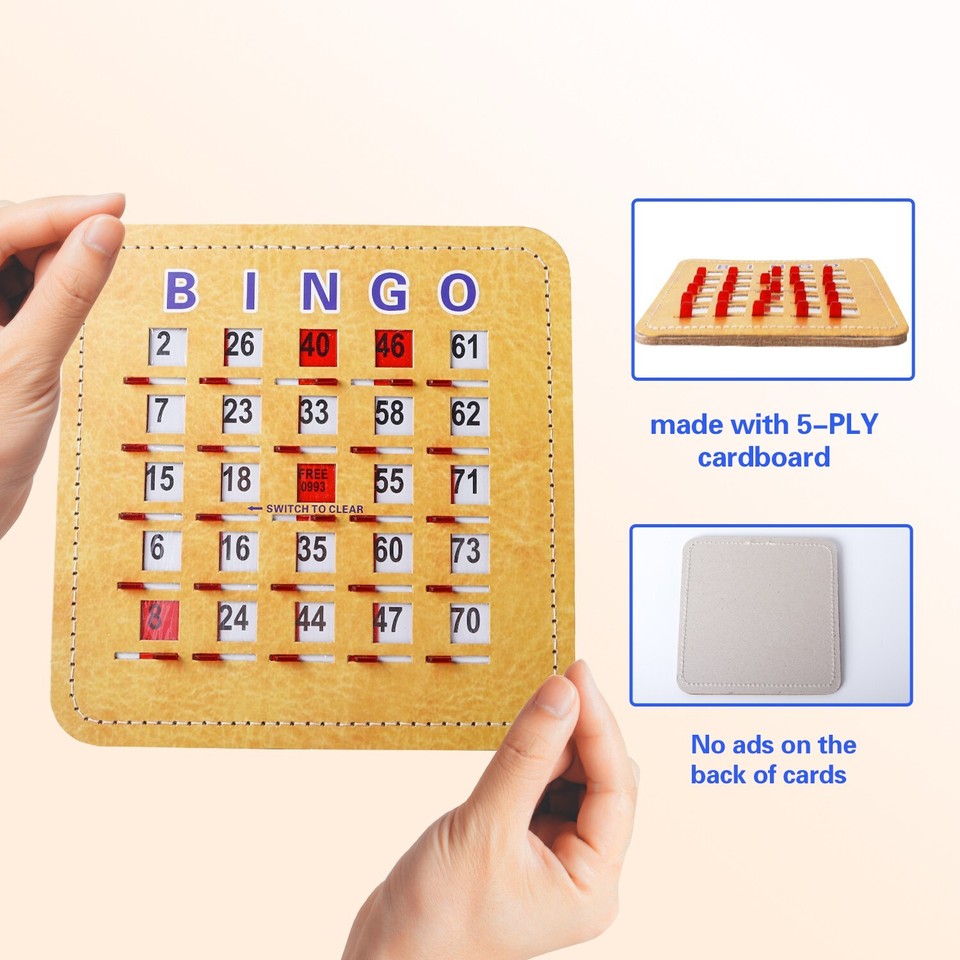 50-Pack Stitched Reusable Shutter Slide Bingo Cards with Shutter Clear ...
