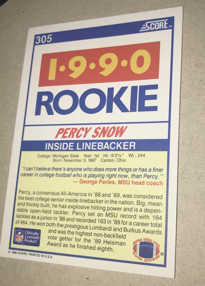 Percy Snow 1990 rookie score card | eBay