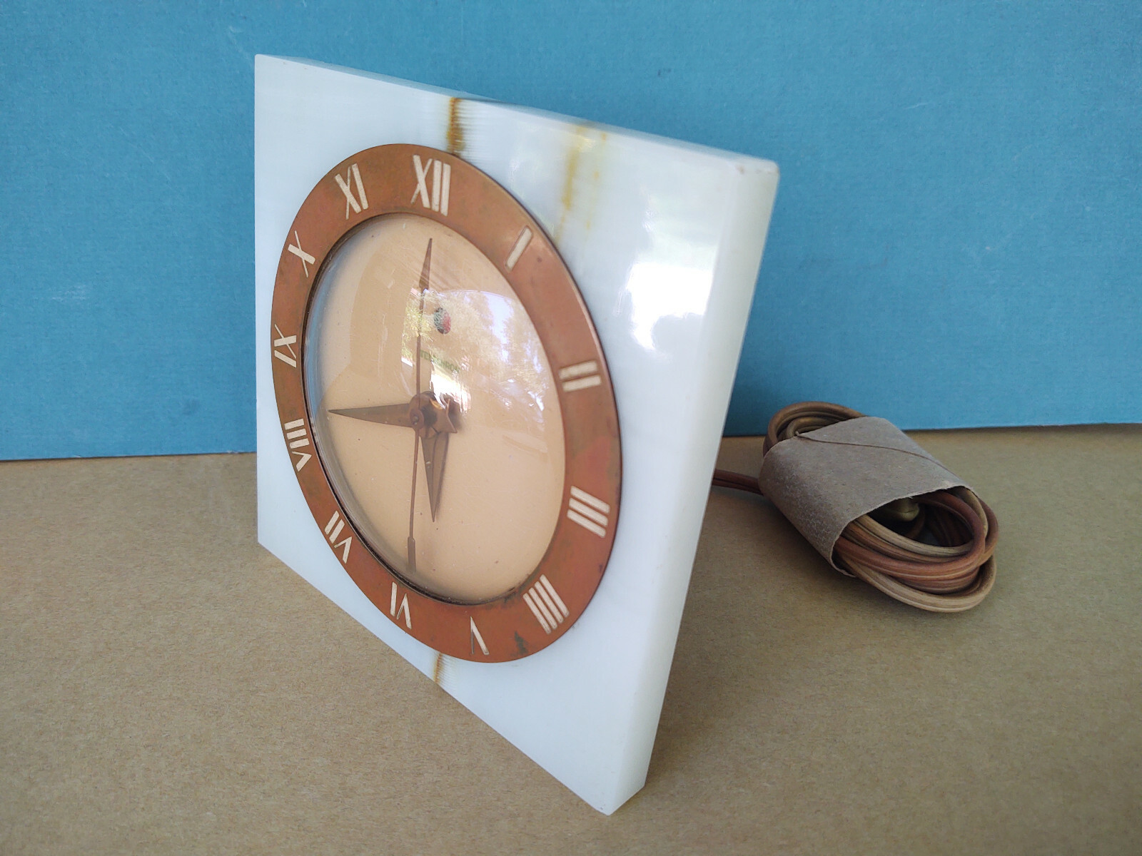 Warren Telechron 4F55 Onyx Marble “Red Dot” MCM Desk Shelf Electric ...