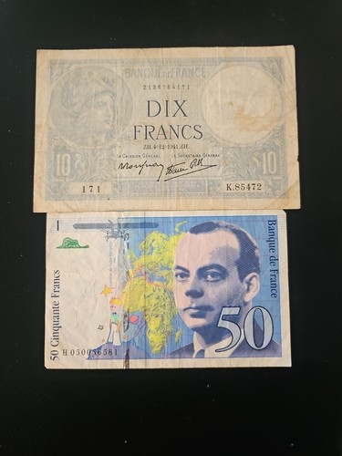 Vintage French Banknotes 10 and 50 Francs Collection Year 1994-1999 ...