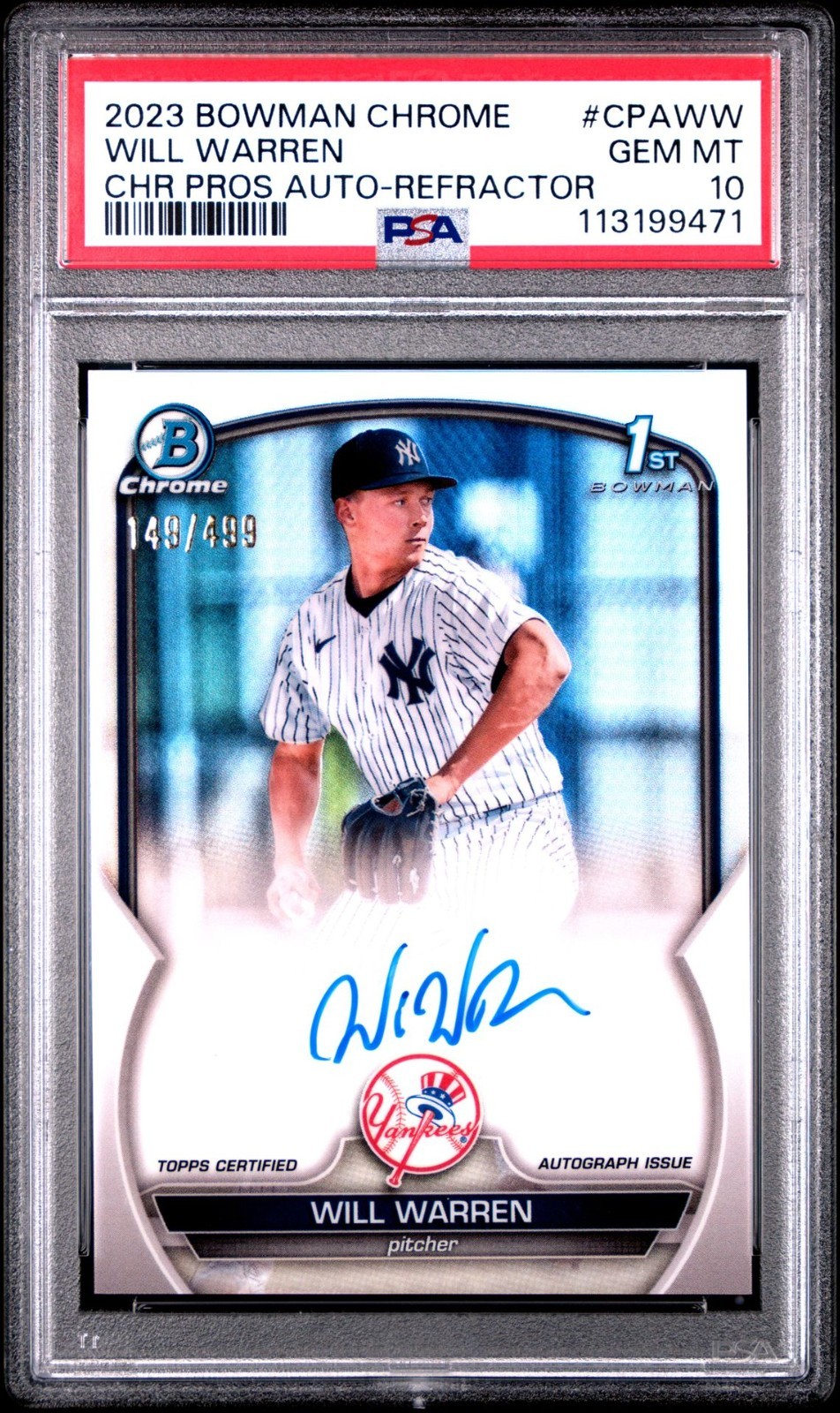 Will Warren Auto 2023 Bowman Chrome Prospect Refractor /499 Auto ...