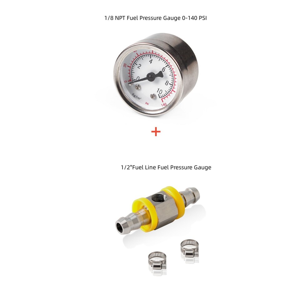 3/8"&1/2" Gauge Sensor T-Fitting Adapter+1/8 NPT Fuel Pressure Gauge 0 ...