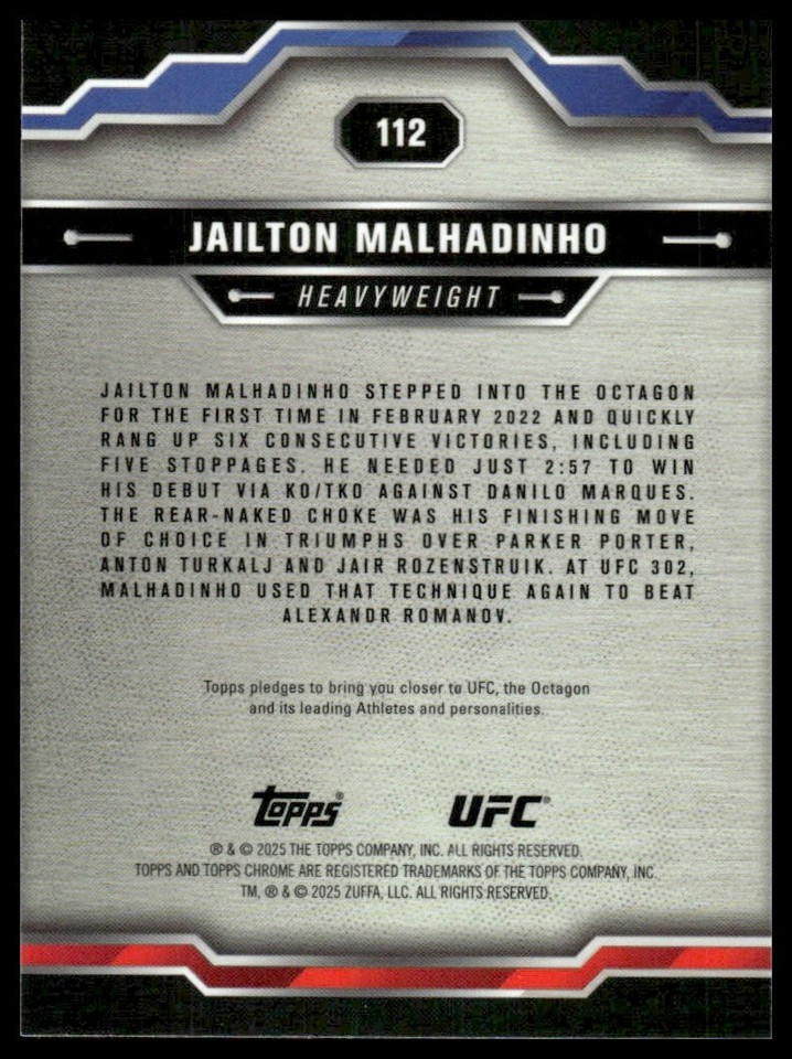 2025 Topps Chrome Sapphire Edition UFC #112 Jailton Malhadinho | eBay