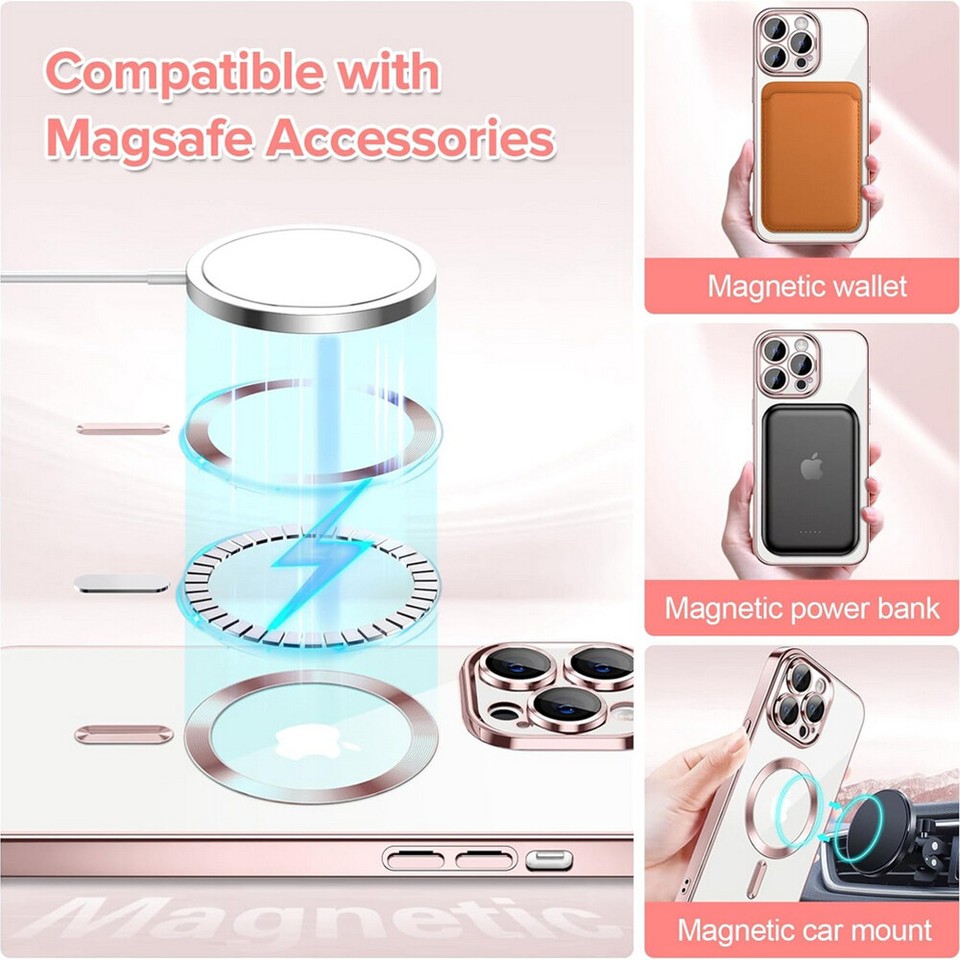 For iPhone 11 12 13 14 15 16 Clear Crystal Case Magnetic Cover + Lens ...