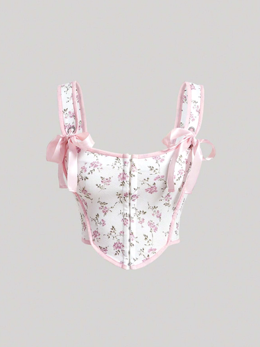 Floral Print Knot Front Wide Straps Top Without Blouse | eBay