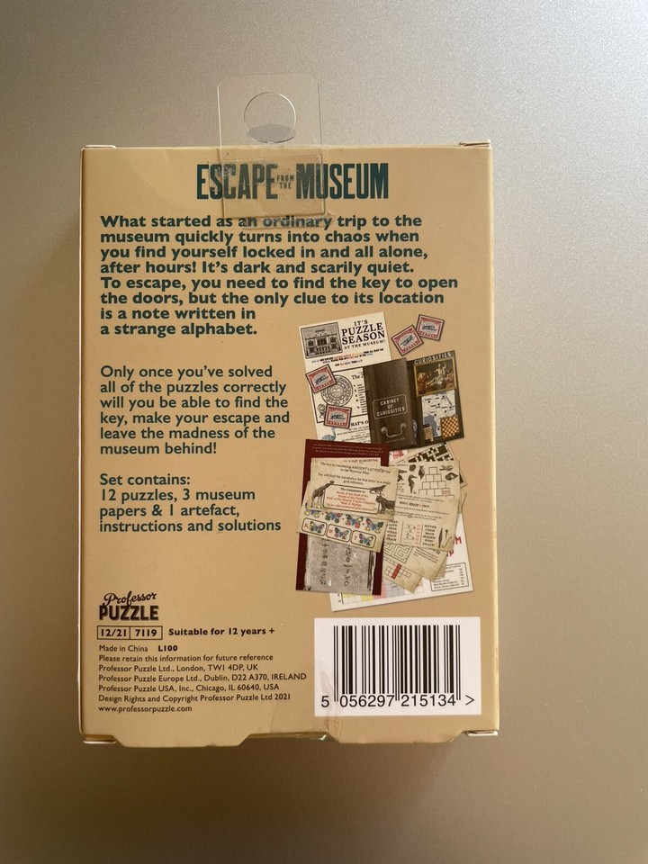 Escape From The Museum Mini Escape Room Card Game Professor Puzzle NEW ...