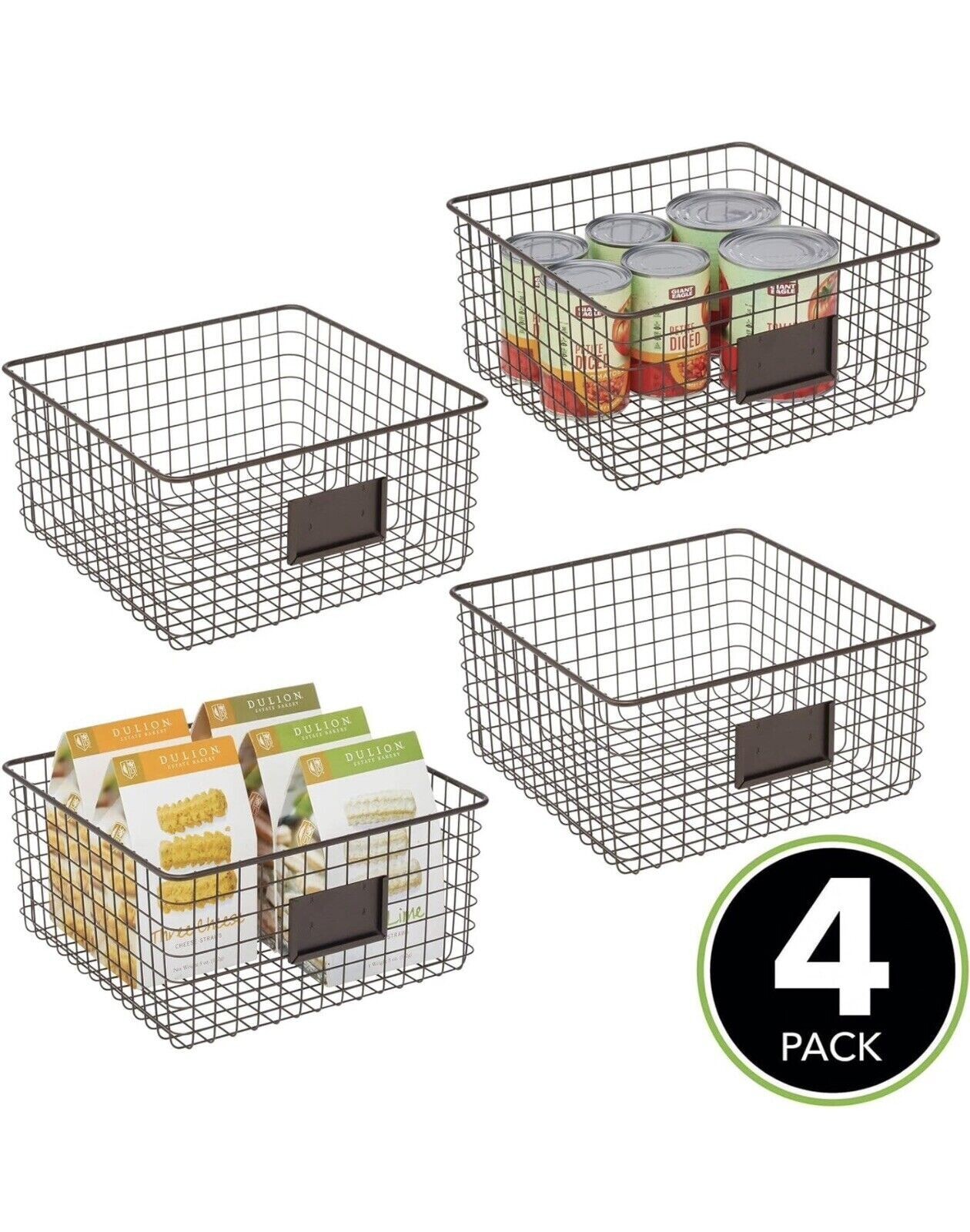 * Lot of 4 *mDesign Large 12x12x6 Satin Wire Storage Bin Basket *w ...