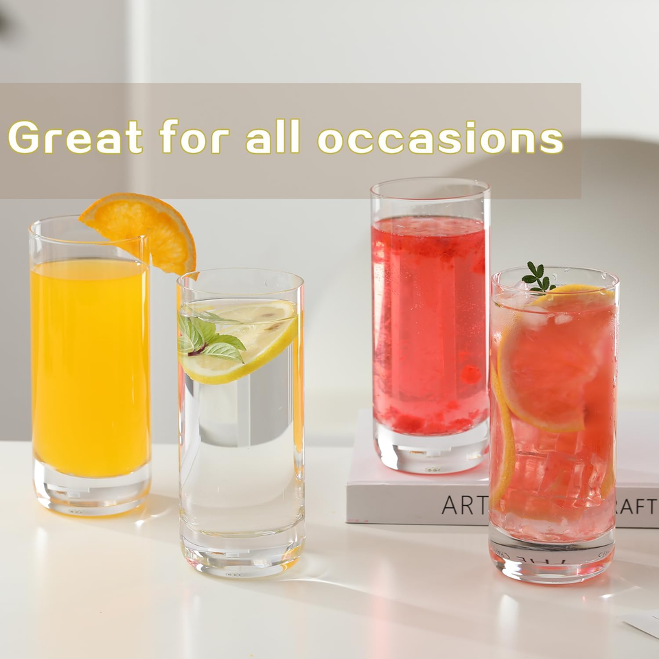 Drinking Glasses Set of 6, 13oz Crystal Highball Glasses, Clear Tall ...