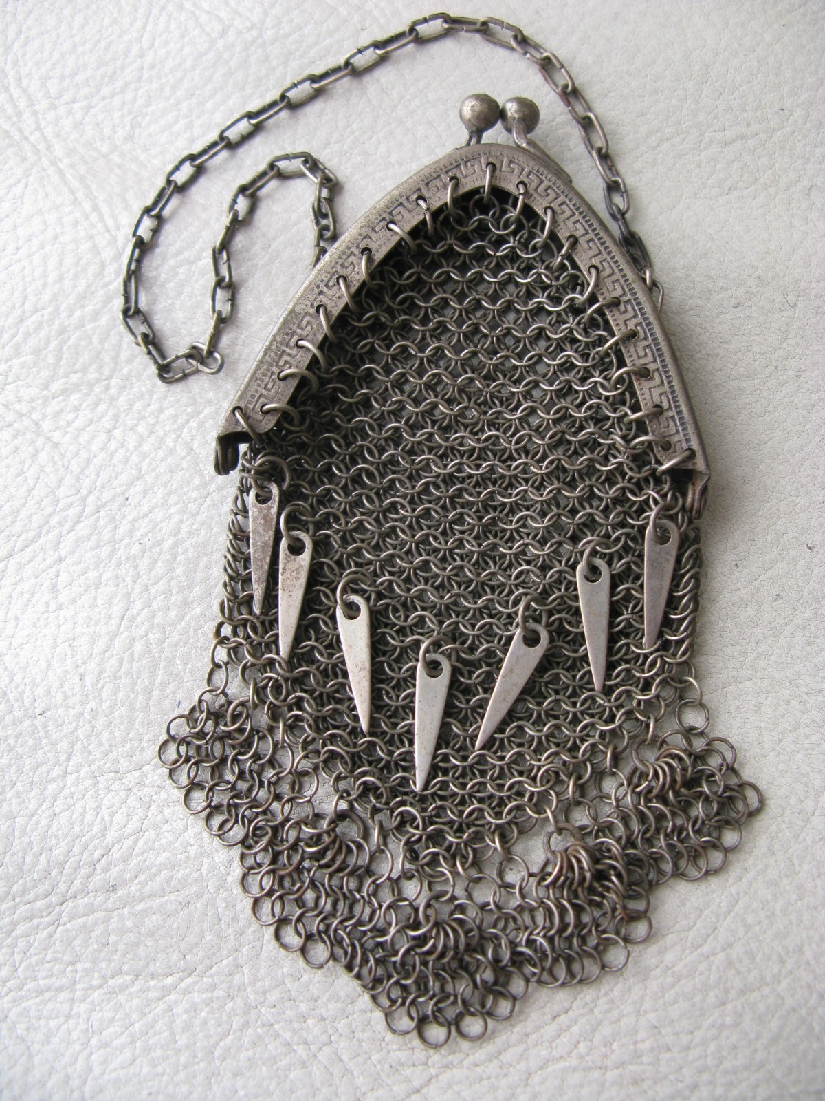 Antique Chatelaine Silver Greek Key Frame 7 Tassels Mesh Coin Purse ...