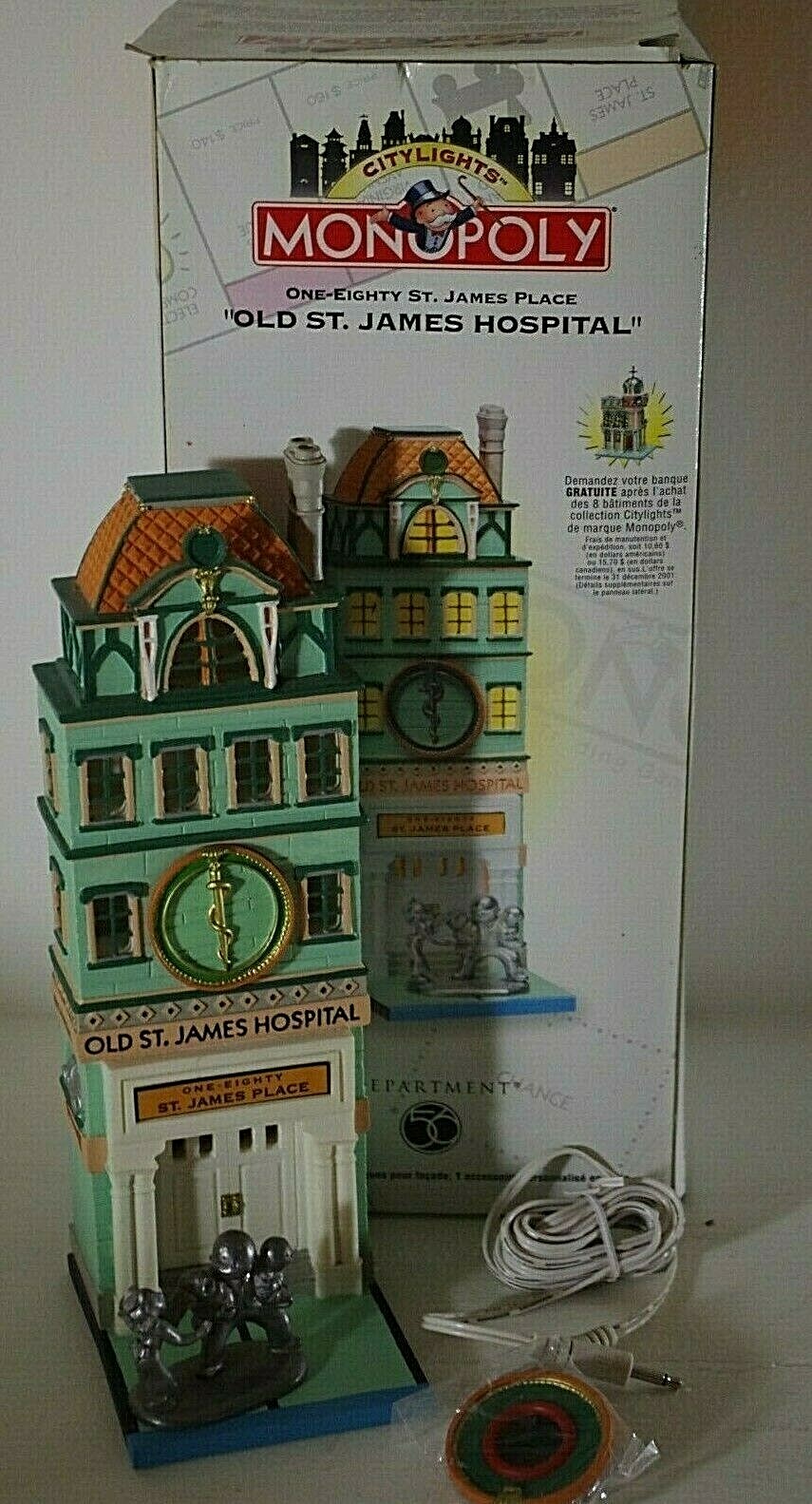 DEPARTMENT 56 MONOPOLY BUILDING OLD ST. JAMES HOSPITAL LIGHTED WORKING ...