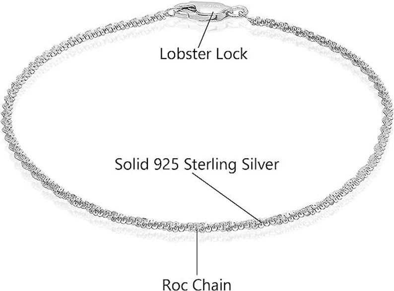 Italian 925 Solid Sterling Silver 2MM DIAMOND CUT Roc Anklet Chain 9 ...