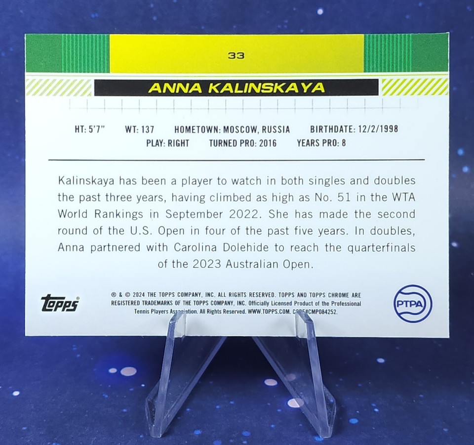 Anna Kalinskaya SP 2024 Topps Chrome Tennis Sepia Refractor Exclusive ...