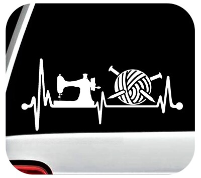 Sewing Machine Knitting Needles Yarn Heartbeat Decal Sticker Car Window ...