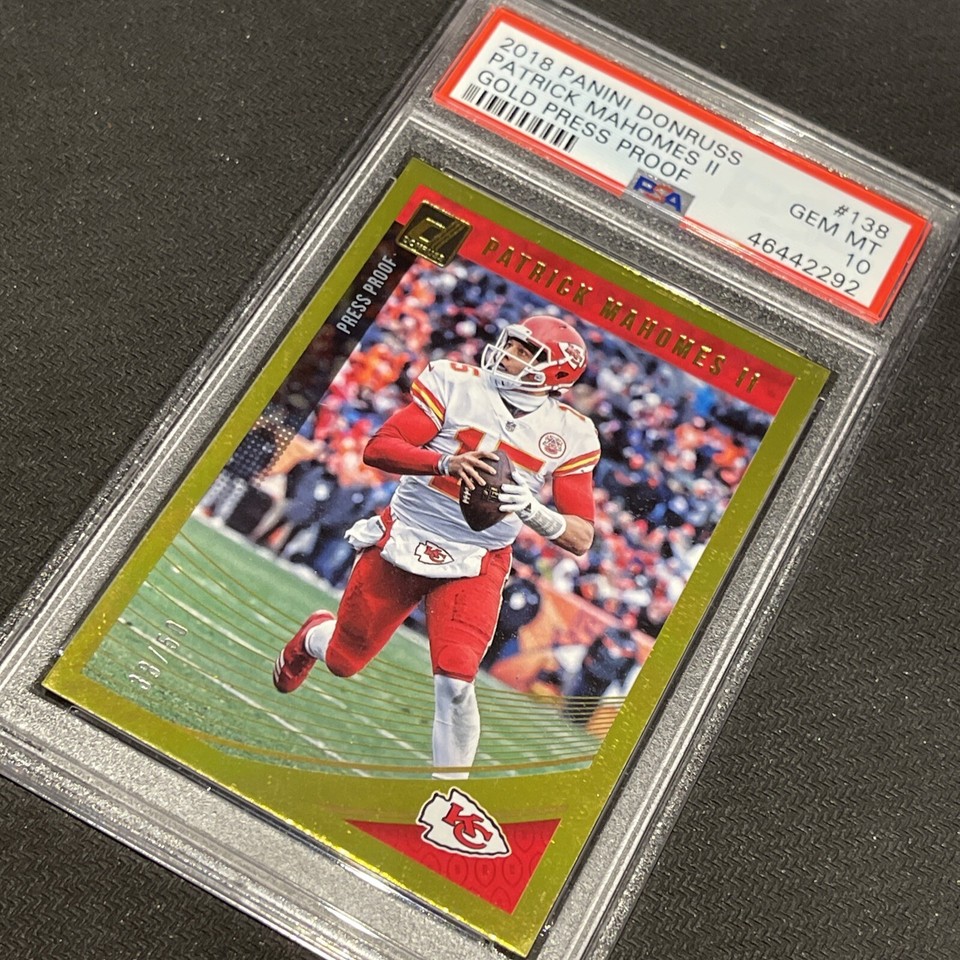 2018 Patrick Mahomes /50 DONRUSS GOLD HOLO PRESS PROOF 138 PSA 10 GEM ...