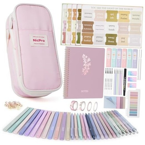 76PCS Bible Study Supplies Journaling Kit with Tabs, Notebook, Pink | eBay