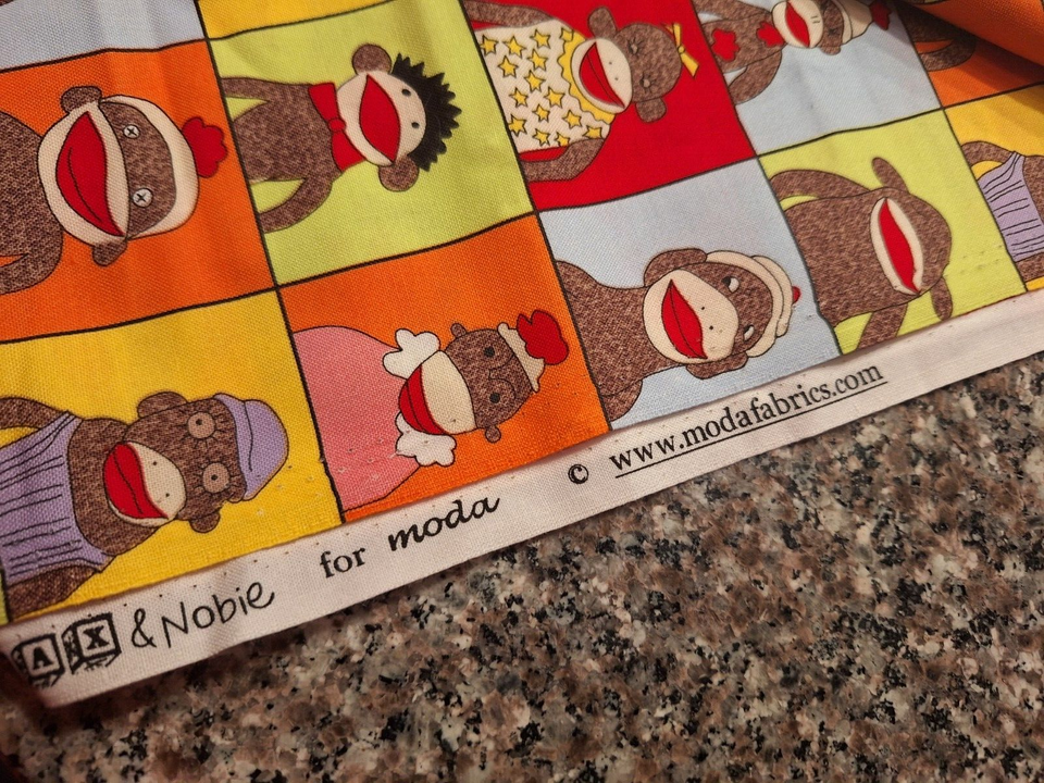 5 yds VTG MODA FUNKY MONKEY COTTON QUILTING FABRIC MAX NOBIE SOCK ...