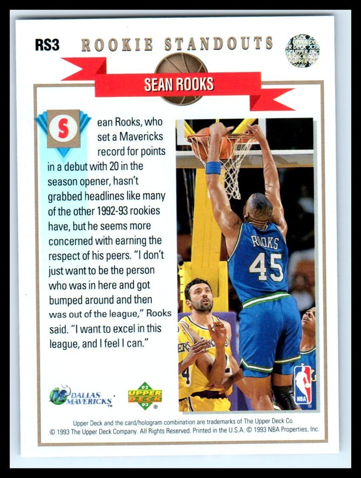 1992 Upper Deck #RS3 Sean Rooks MT-NRMT Basketball Card | eBay