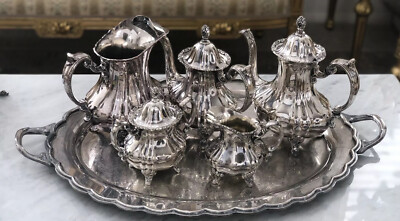 Lancaster Rose by Poole Silver Co Silverplate Coffee Tea Serving 6 ...