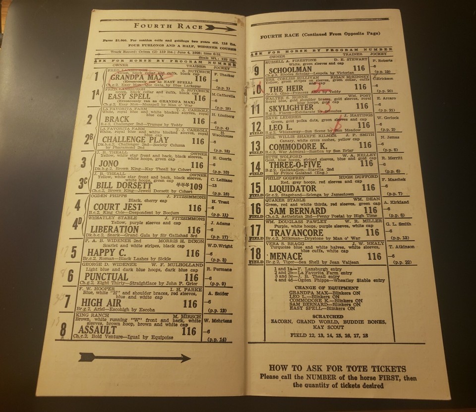 Assault 1945 1st Career Start, Devil Diver Horse Racing Program--Hall ...