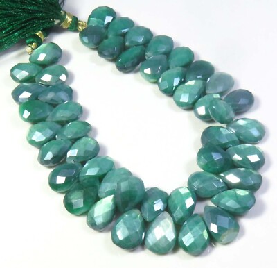 Natural Green Mystic Moonstone Gems Faceted Pear Beads 11-13.5m 8 ...