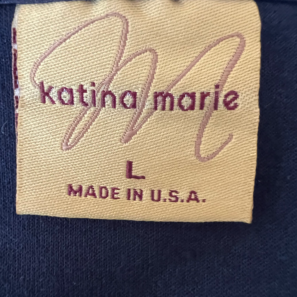 Katina Marie Size L Black Velvet V-Neck Long Sleeve Rhinestone ...