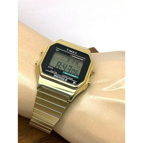 Timex Men's Watch T78677 Digital Chronograph Gold Tone Stainless Steel ...