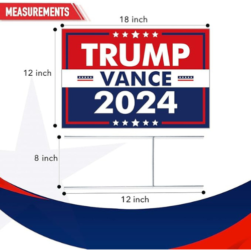 Donald Trump JD Vance 2024 Yard Sign 18" x 12" 2-Sided Sign Metal H ...