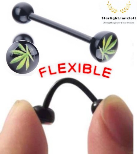 Black Tongue Bar Body Piercing Jewellery Flexible Bioplast Barbell Stud ...