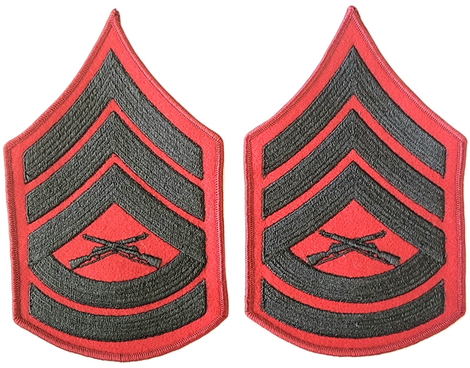 USMC Marines MALE Gunnery Sergeant E7 GySgt Chevrons PATCH set red ...