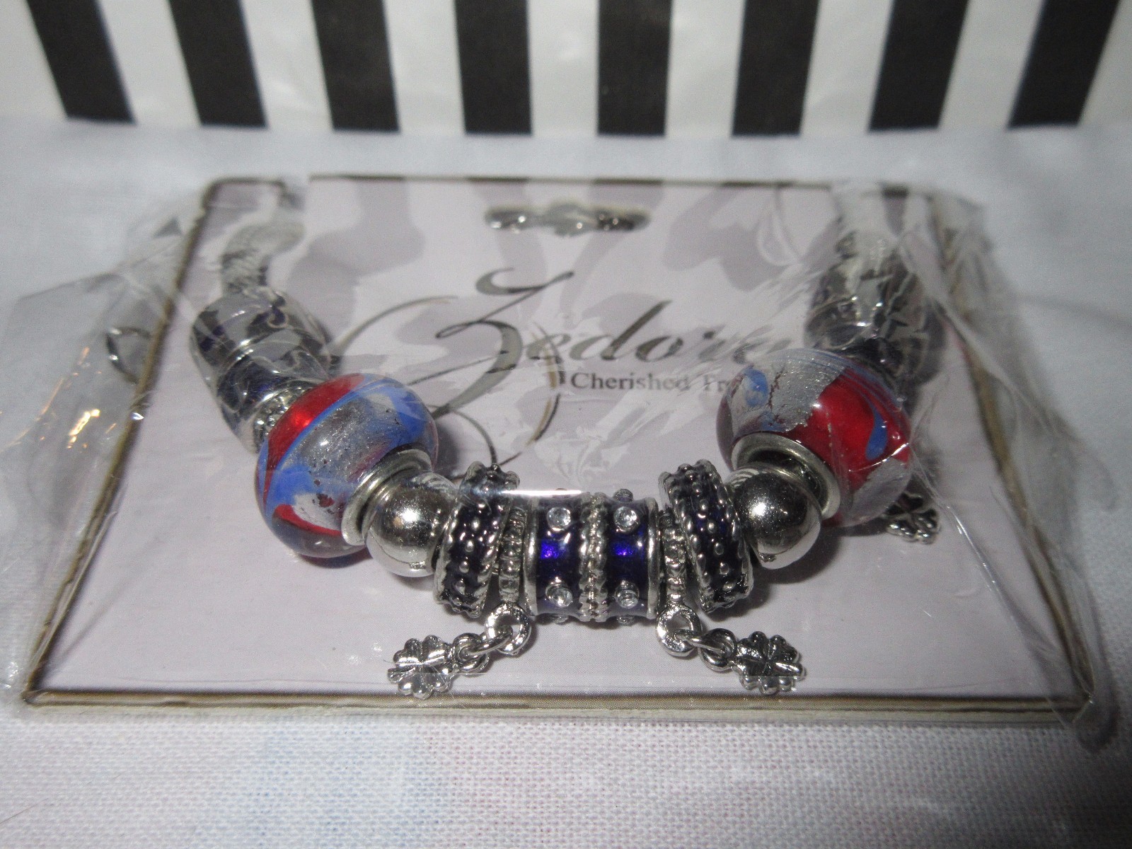 Charm Bracelet, Stainless, Silver, Blue & Red Beads Zedora Cherished ...