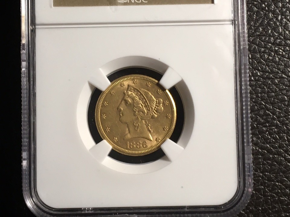 1886-S Five dollar liberty gold coin NGCAU 58 very nice for the grade ...