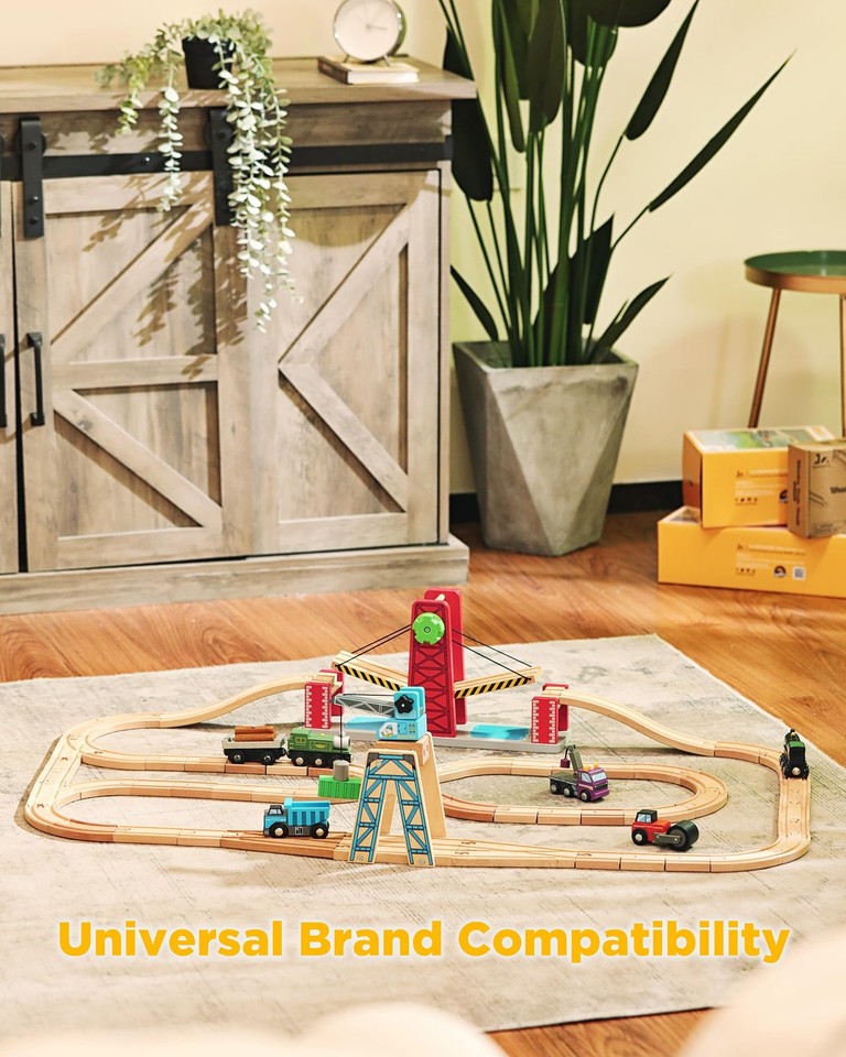 SainSmart Jr. Wooden Train Track 52 PCS, Track Expansion Compatible ...