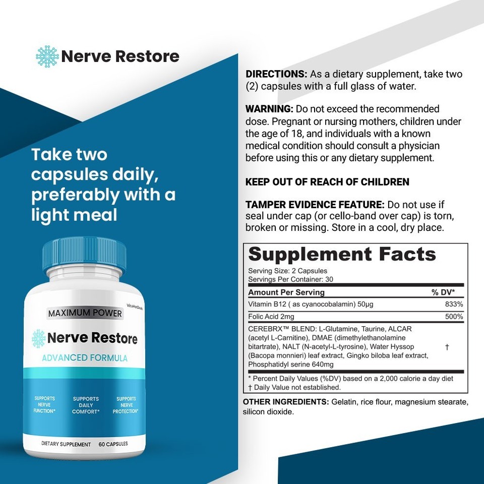 Nerve Restore Capsules, NerveRestore Cognitive and Brain Supplement (2 ...