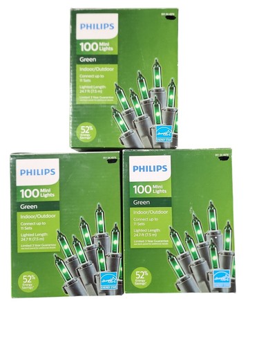 3 Boxes - Philips 100 ct GREEN Mini String Lights Indoor Outdoor ...