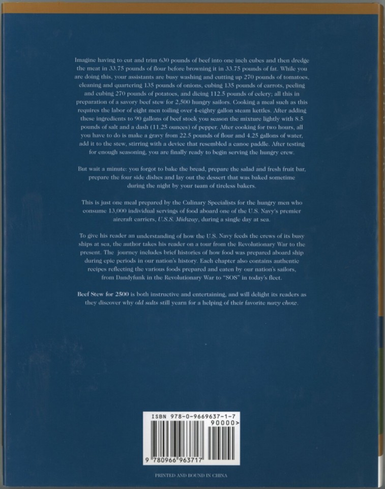 NAVY Historical Cookbook Military Food History BEEF STEW Quantity ...