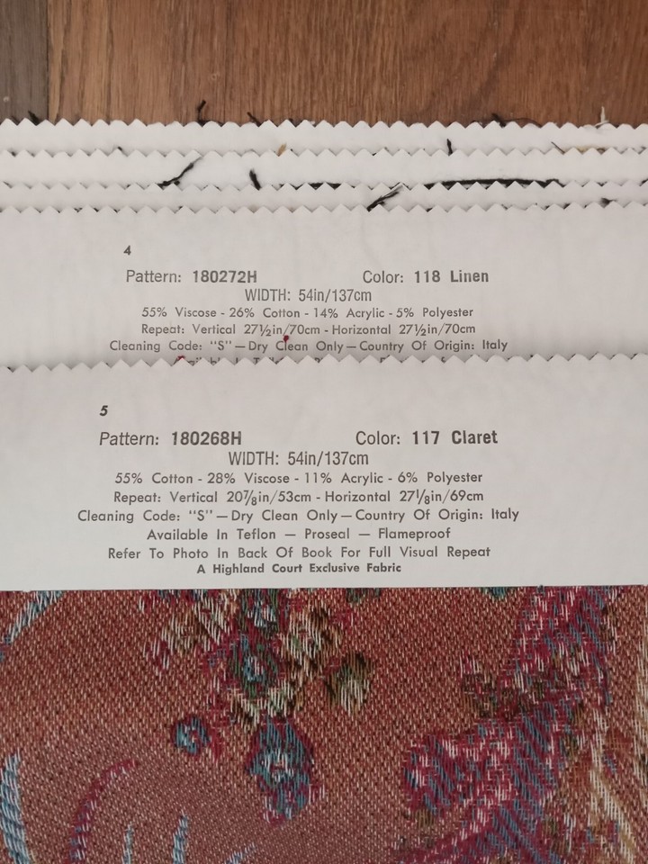 Fabric Swatches Sample Book Tapestry Highland Court Italian Netherlands ...