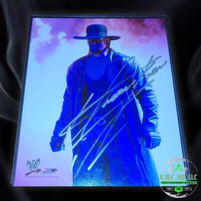 *WWE THE UNDERTAKER SIGNED AUTOGRAPHED PURPLE FLAMES 8X10 SILVER INK ...
