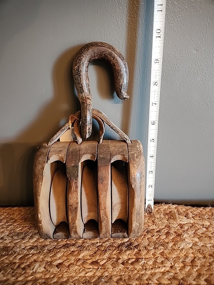 Antique Farm Triple Pulley ~ Primitive Barn Block & Tackle Hoist ...